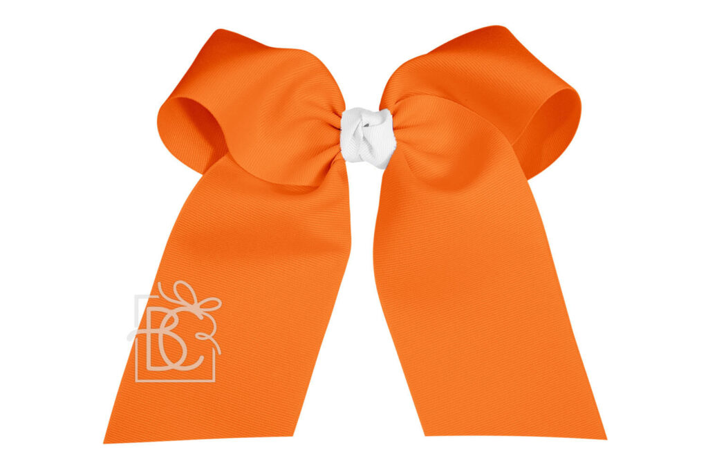 Grosgrain Cheer Bow with 6" Tails on Pony-O (Orange/White)
