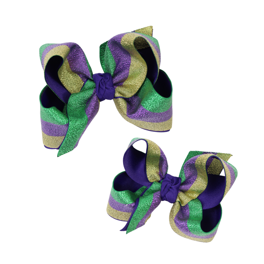 Mardi Gras Metallic Striped Bow - Hair Bows and Accessories