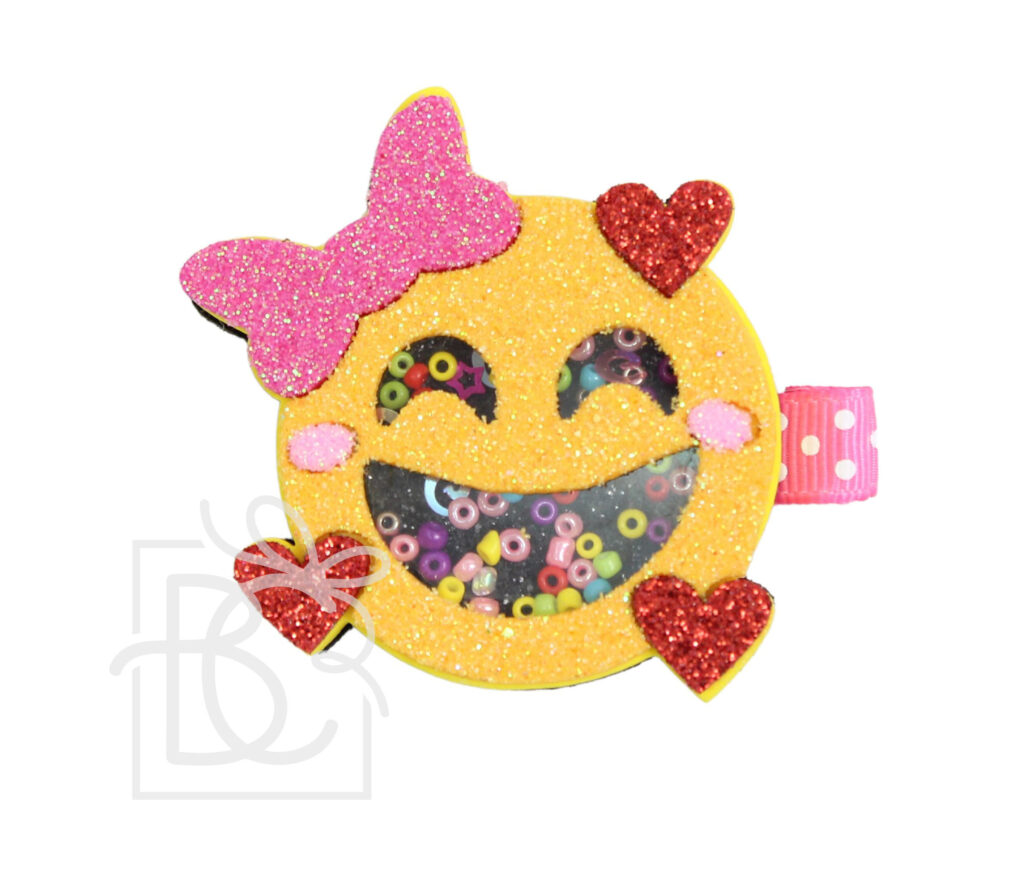 Glitter Happy Face Shaker Hair Bow Clip - Beyond Creations