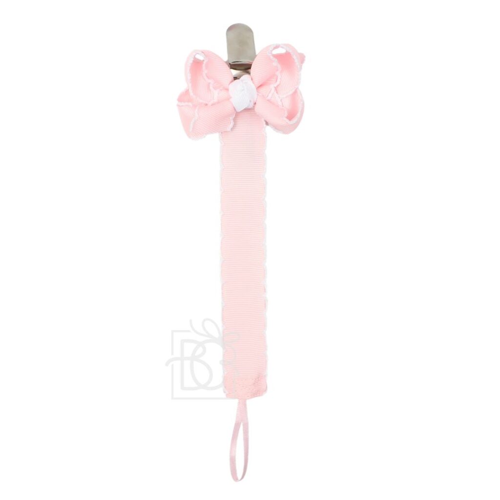 Light Pink w/ White Crochet Edge Pacifier Clip - Shop Now!
