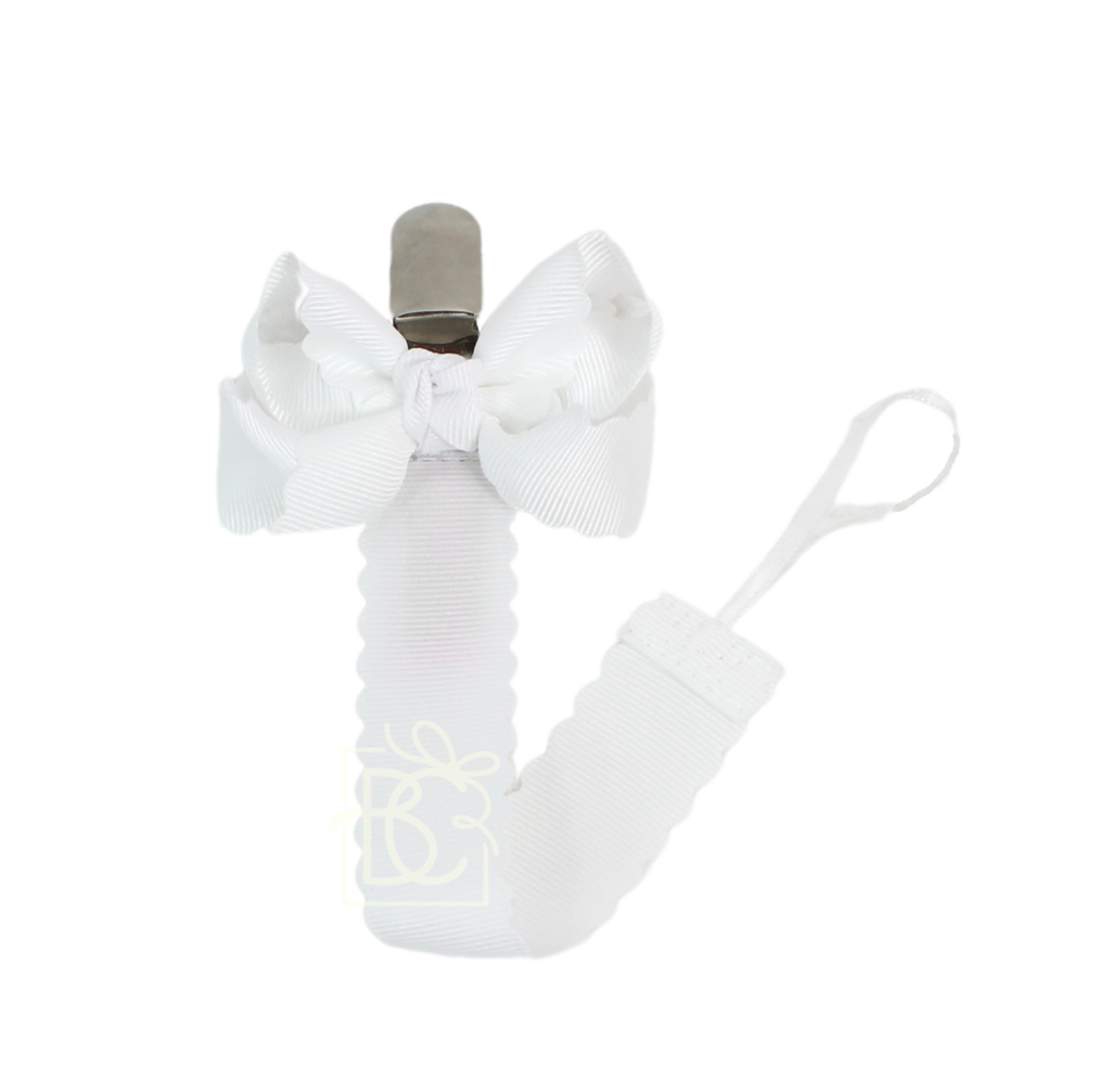 White Scalloped Pacifier Clip - Stylish & Secure Holder - Shop Now!