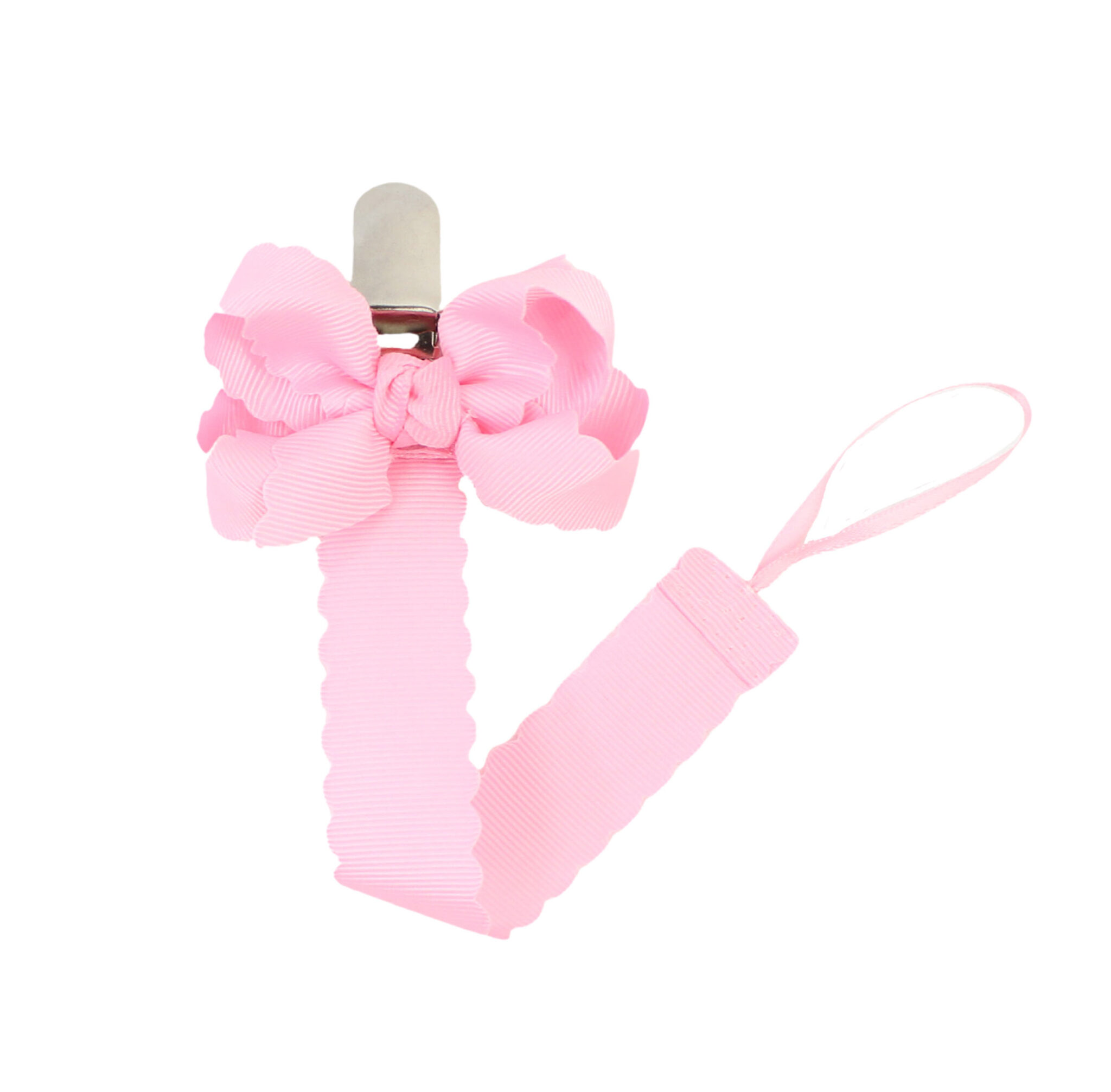 Light Pink w/ White Crochet Edge Pacifier Clip - Shop Now!